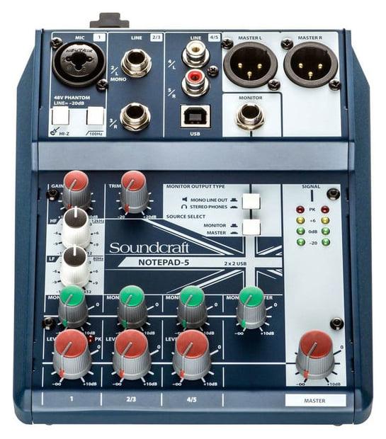 SOUNDCRAFT NOTEPAD-5 MIXER 5 CANALI USB PHANTOM POWER +48V PREAMPLIFIC ...