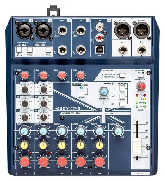 SOUNDCRAFT NOTEPAD-8FX MIXER 8 CANALI USB EFFETTI LEXICON PHANTOM POWE ...